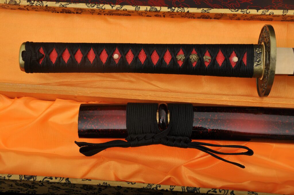 Red Katana Damascus Steel Sword Folded Full Tang