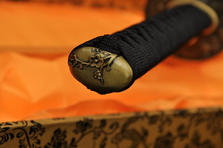 Red Katana Damascus Steel Sword Folded Full Tang