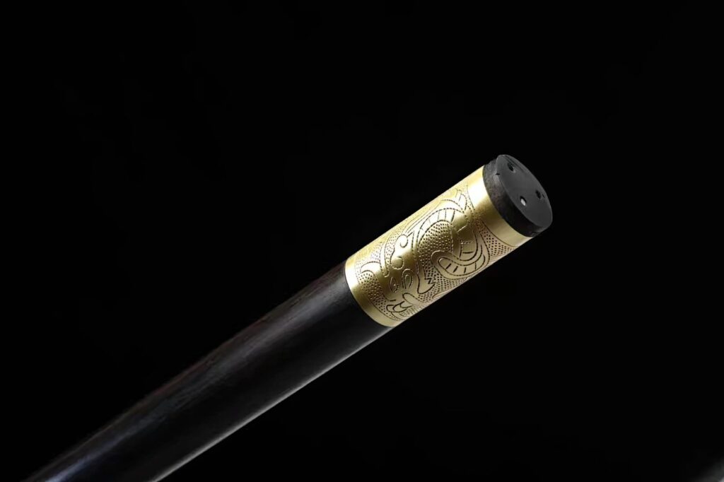 Black Crook Handle Cane Sword for Tai-Chi | Ebony Darkwood and Folded Steel