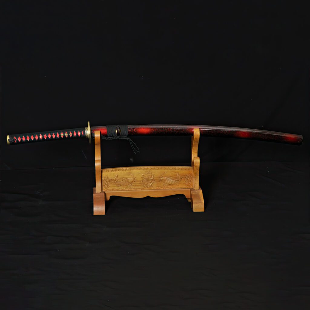 Red Katana Damascus Steel Sword Folded Full Tang