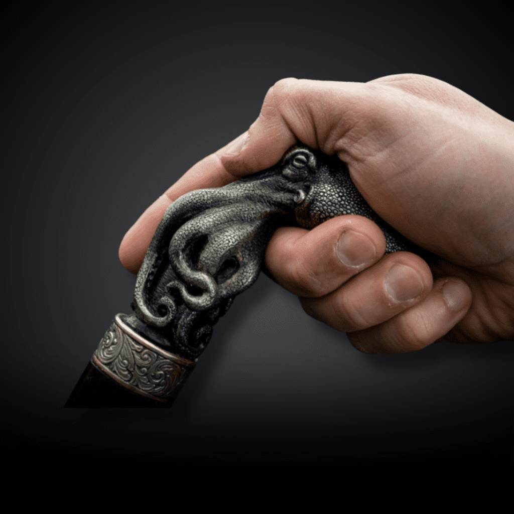 Dragon King Damascus Octopus Cane Sword – Wood Shaft