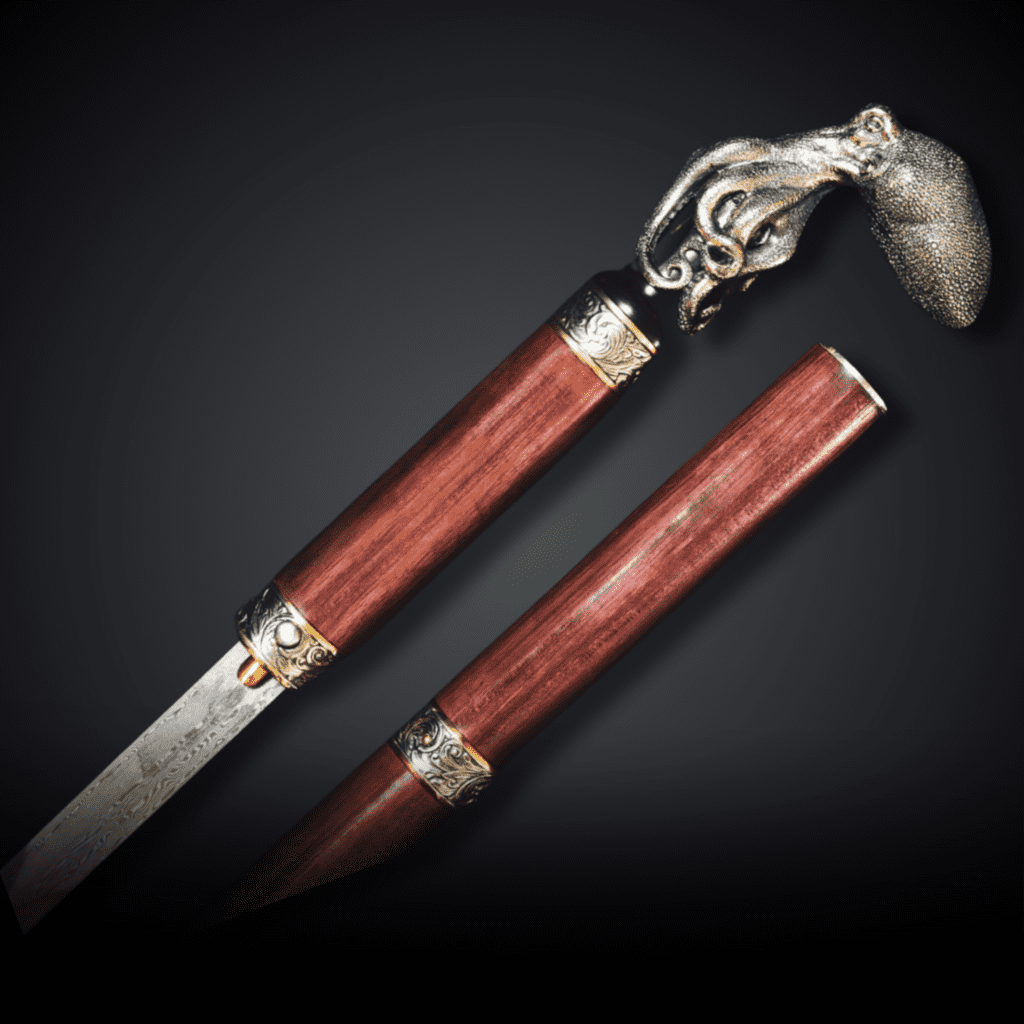 Dragon King Damascus Octopus Cane Sword – Wood Shaft
