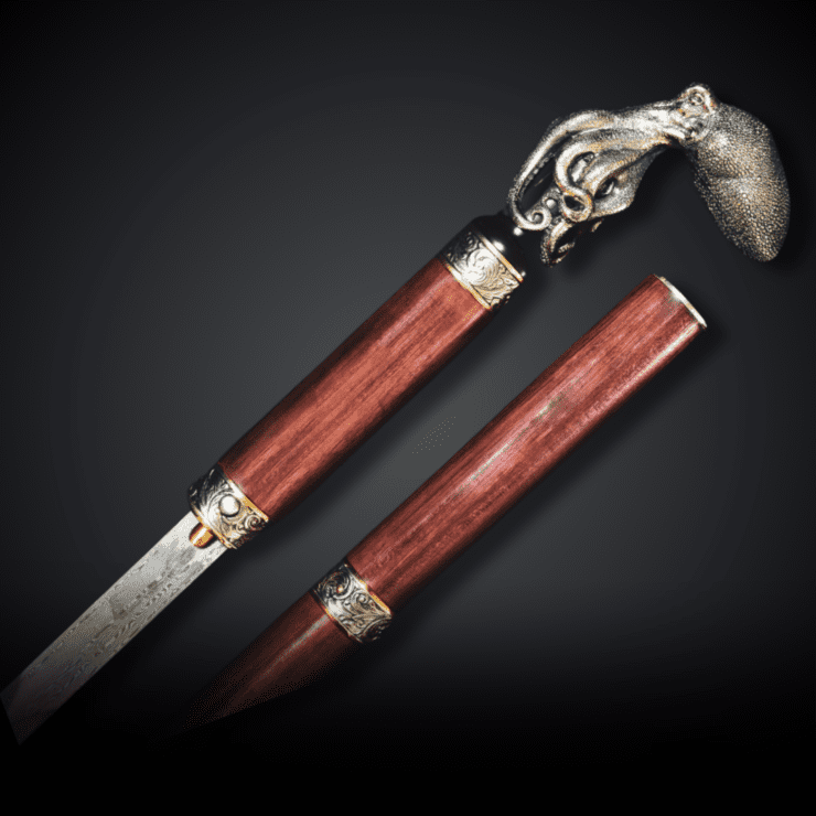 Dragon King Damascus Octopus Cane Sword – Wood Shaft