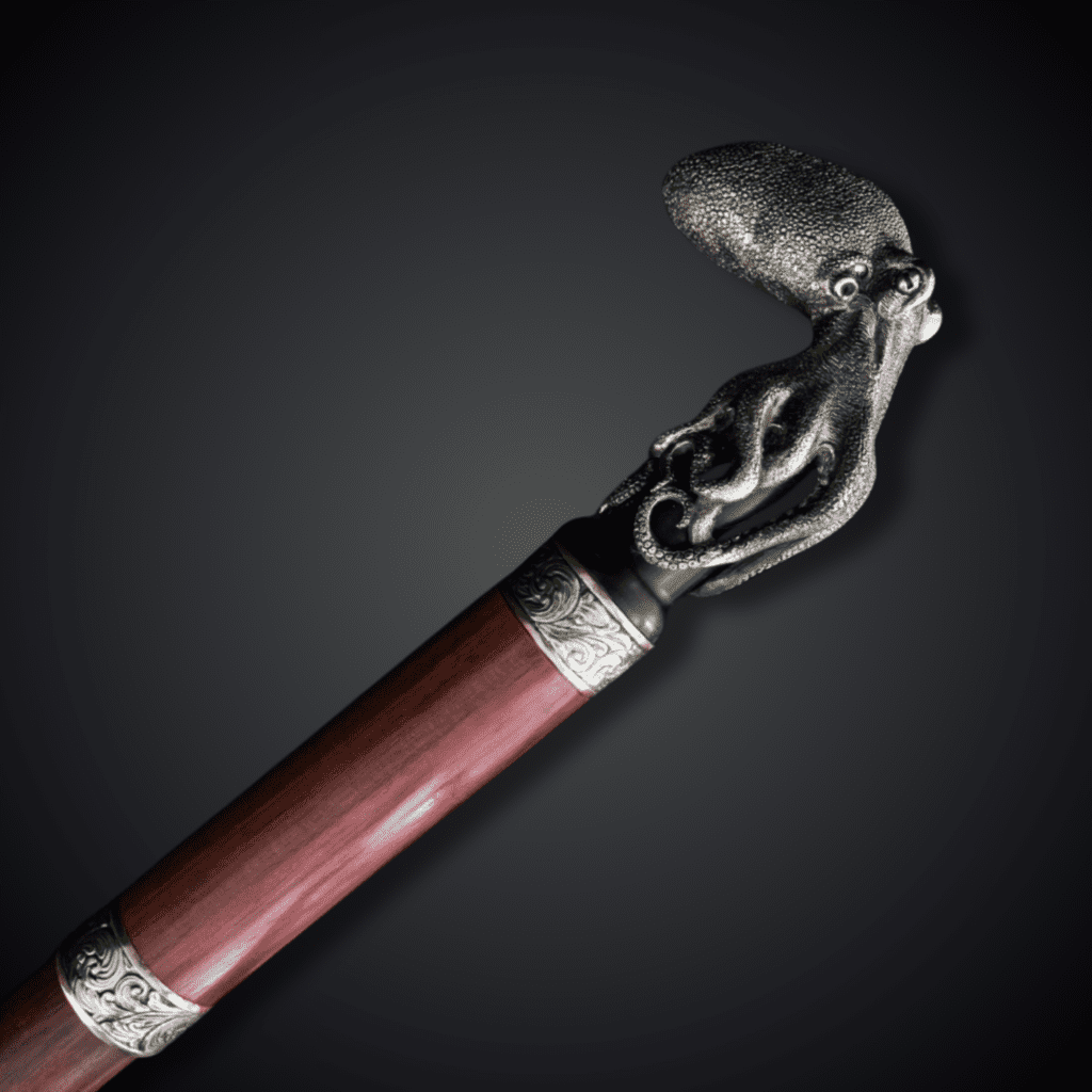 Dragon King Damascus Octopus Cane Sword – Wood Shaft